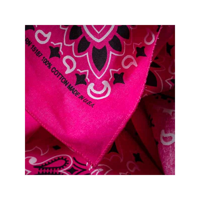 A XXL Hot Pink bandana with a traditional black pattern MADE IN USA
